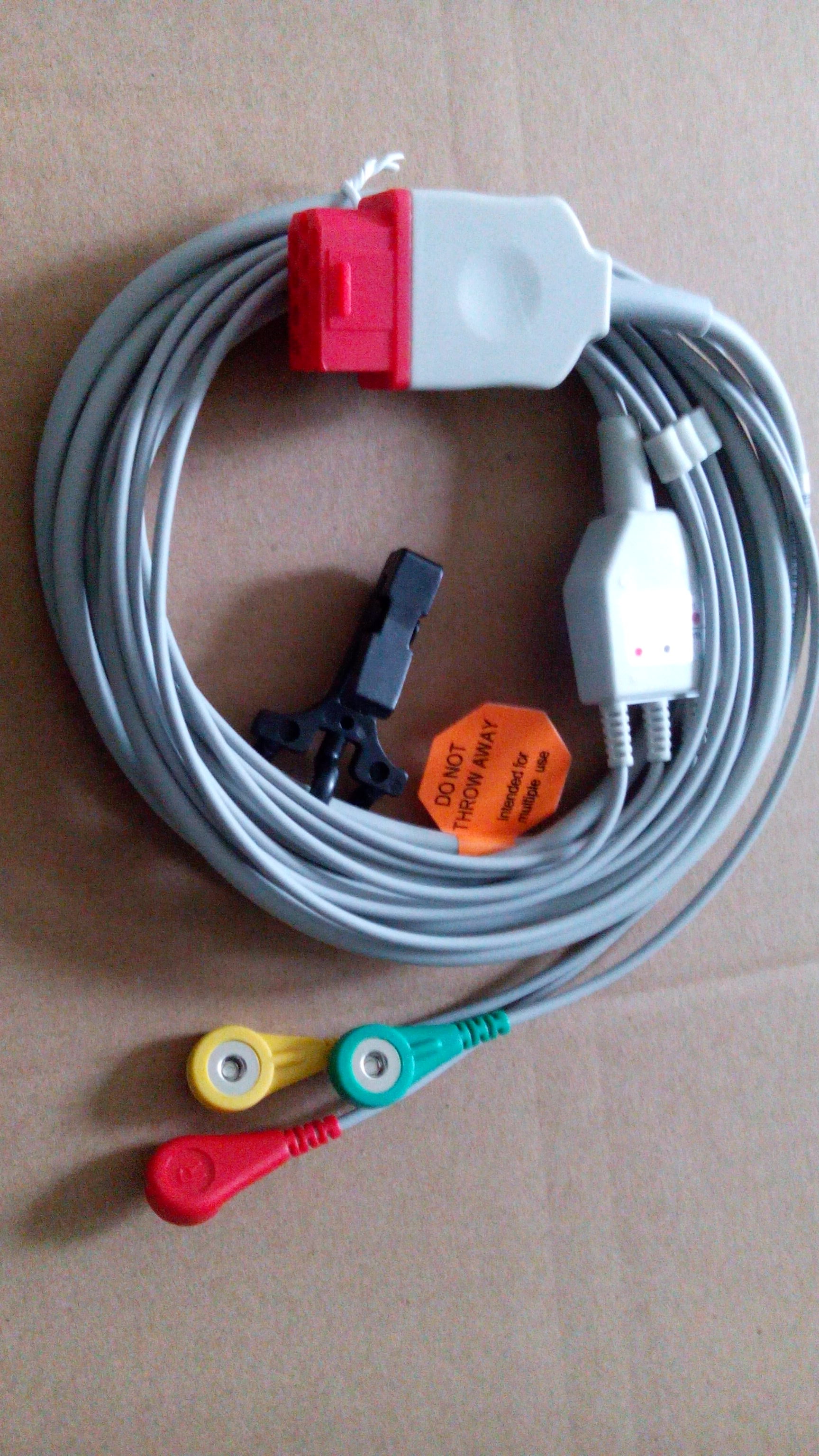 Compatible Bionet 3 lead ECG cable with snap end, IEC, for BM5, red ...