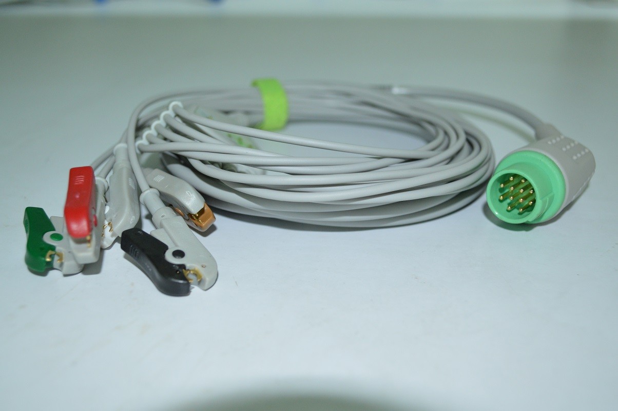 Compatible Schiller 5 lead ECG cable with clip end , AHA,12 pin for AT-1